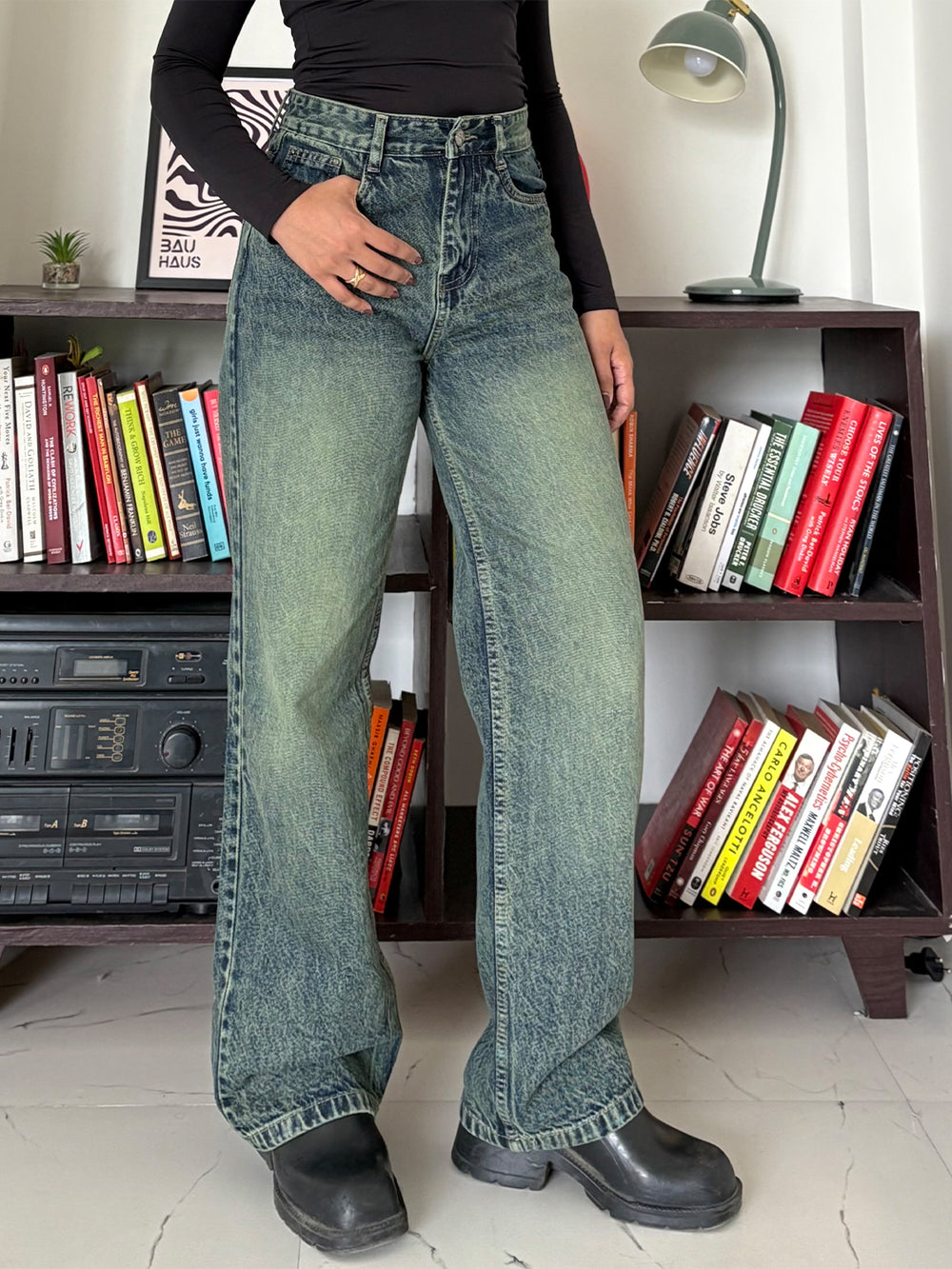 Cyber Green Acid Wash Straight Leg Jeans