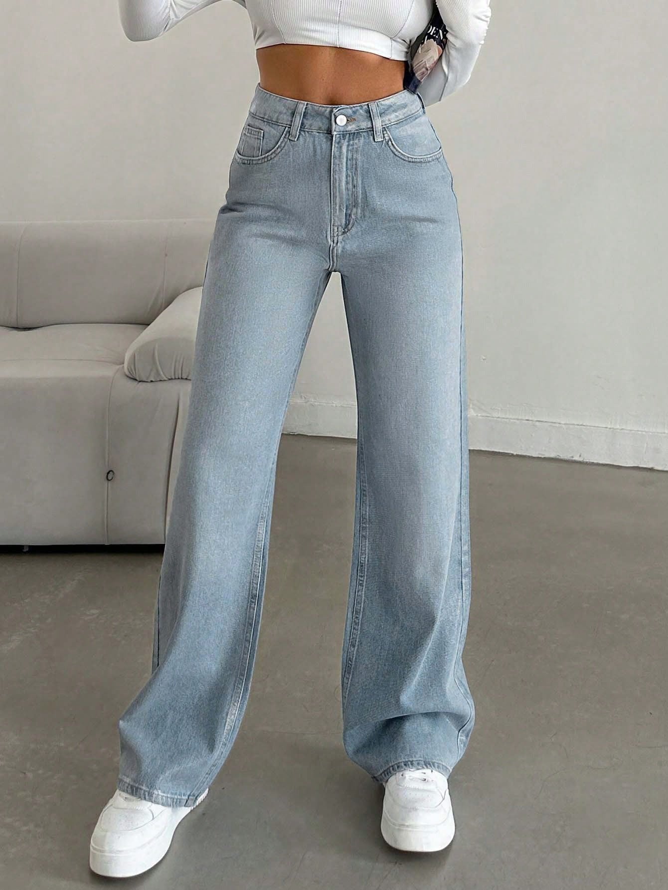 Ice Blue Washed Straight Fit Jeans