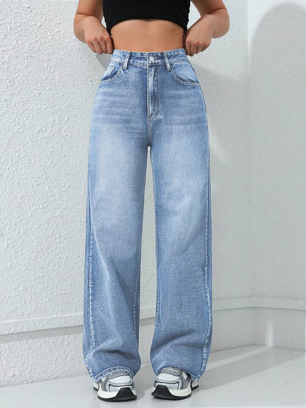 Ocean Blue Washed Straight Fit Jeans