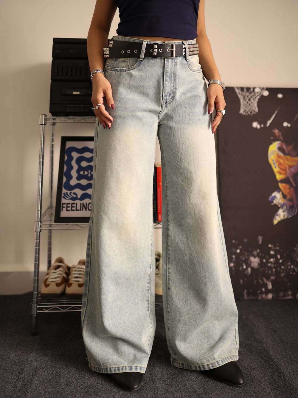 80s Cool Blue Tinted Super Wide Leg Jeans