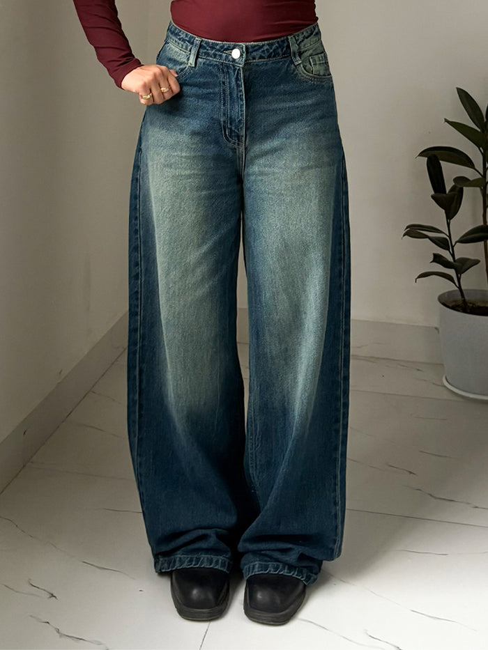 Astral Blue Washed Wide Leg Jeans