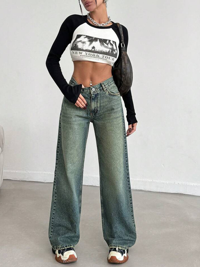 Cyber Green Acid Wash Straight Fit Jeans
