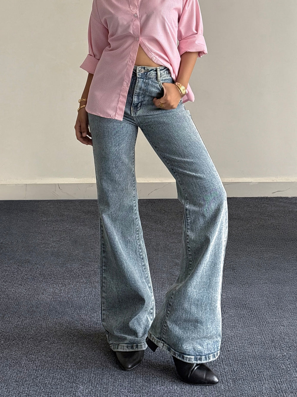 Premium Retro Blue Tinted Bootcut Jeans